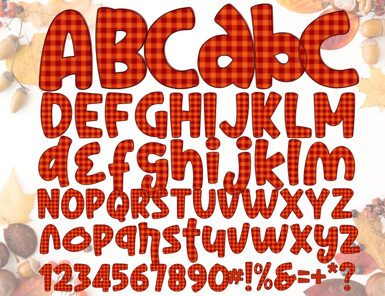 Plaid Doodle Letters Alphabet PNG Bundle,thanksgiving Sublimation Alpha ...