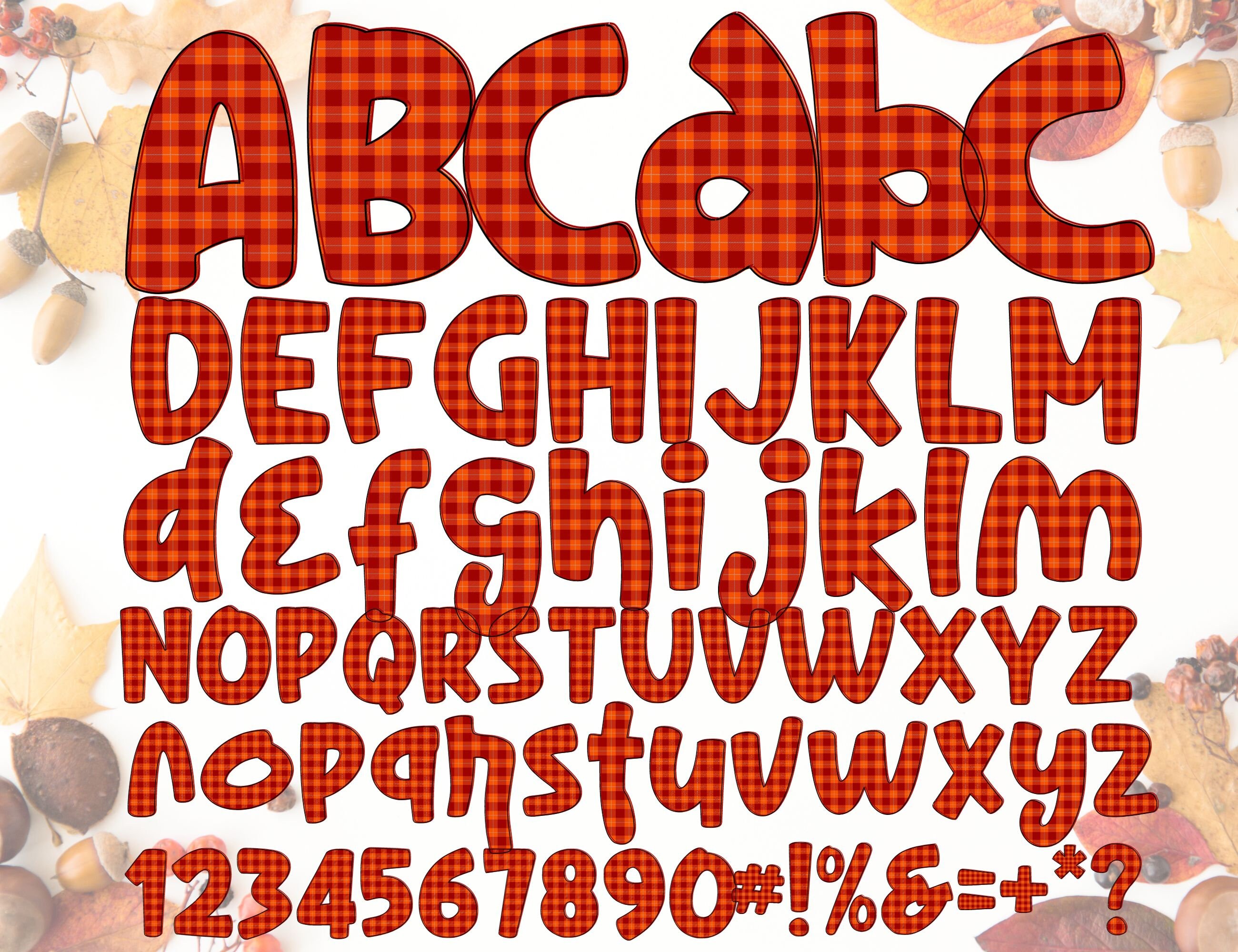 Plaid Doodle Letters Alphabet PNG Bundle,thanksgiving Sublimation Alpha ...