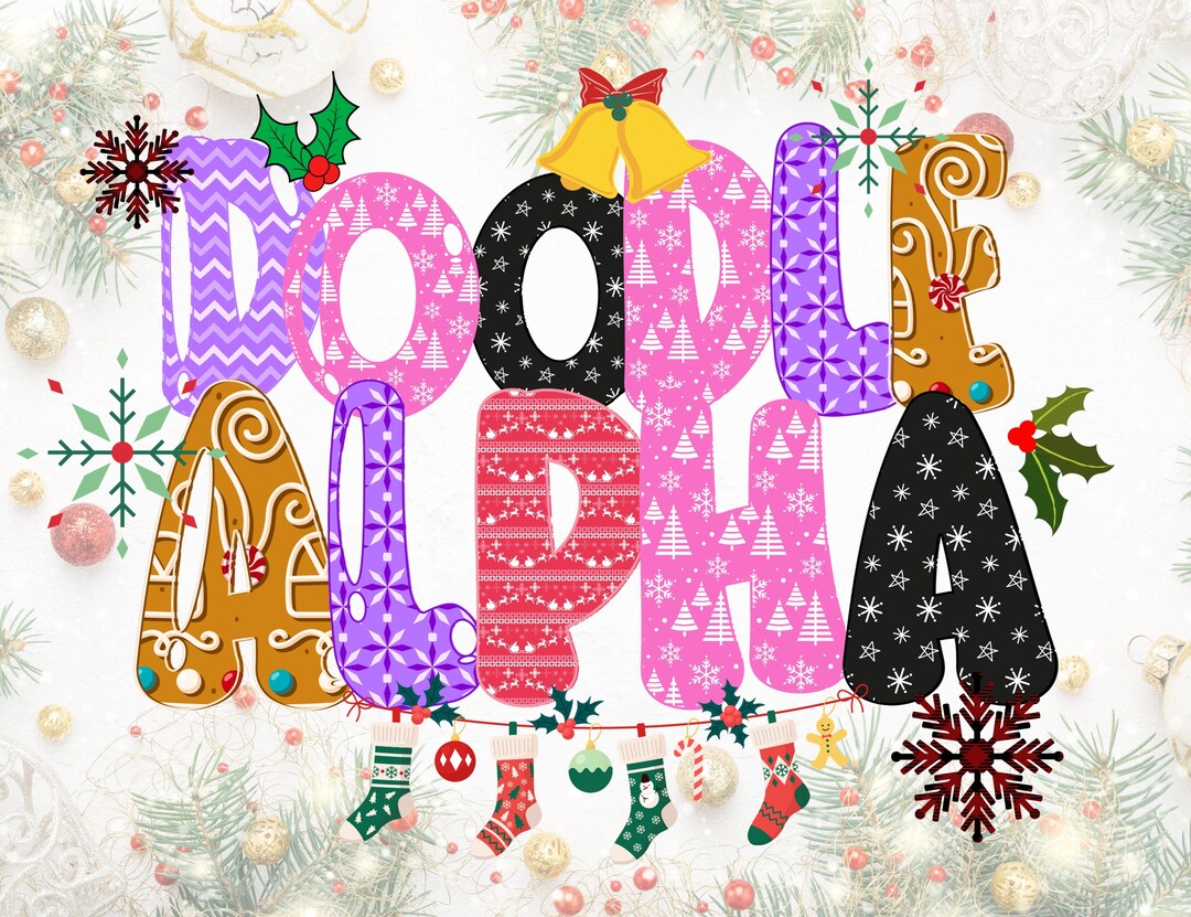 Christmas Doodle Letters Png Set Cute Pink Purple Alphabet - Etsy