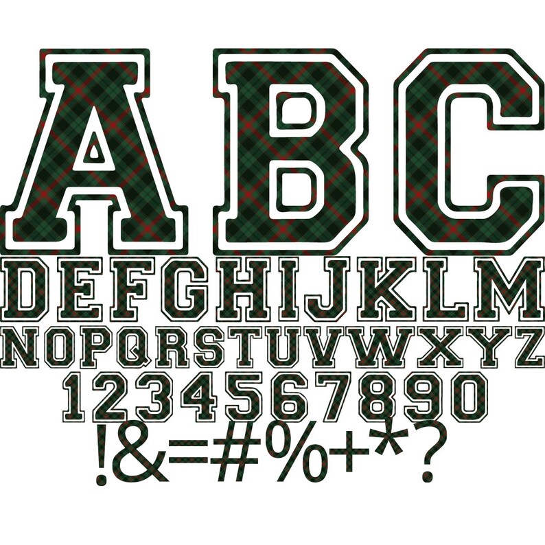 Plaid Varsity Letters & Numbers PNG Bundle,05 Complete Plaid Alpha Pack ...