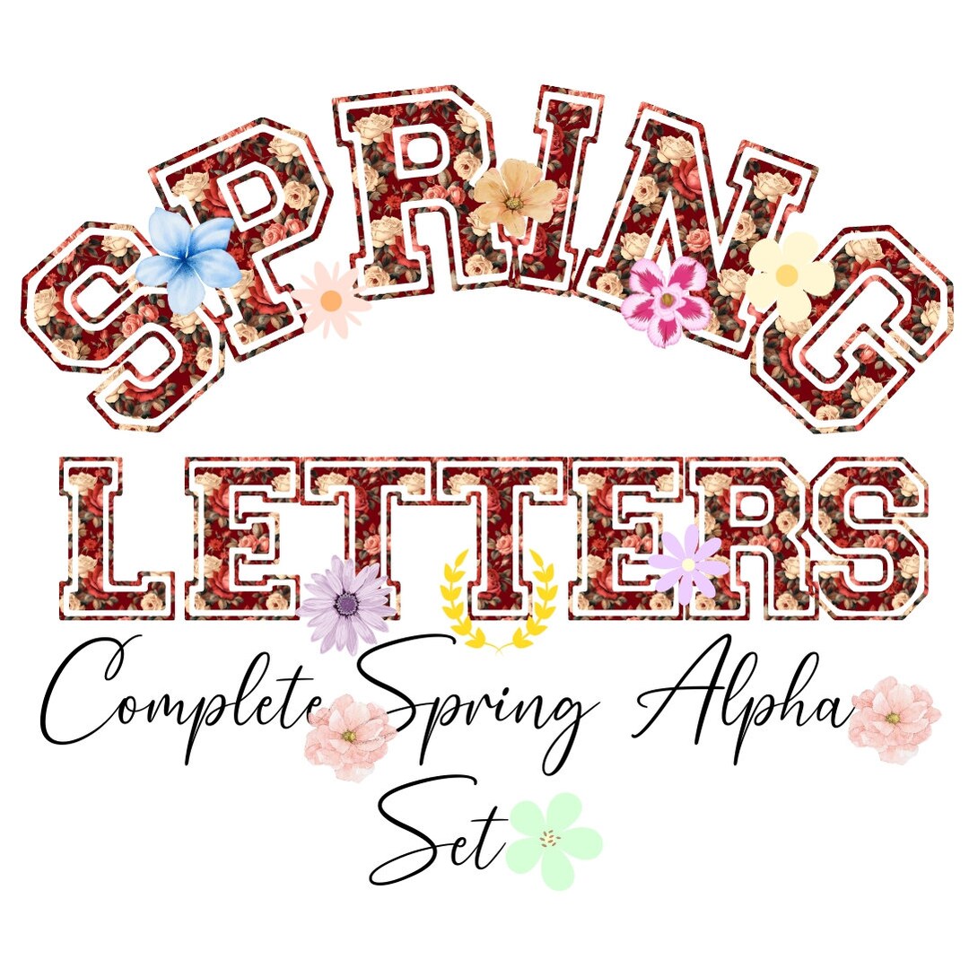 Floral Varsity Letters PNG Bundle, Spring Alphabet (digital Download ...