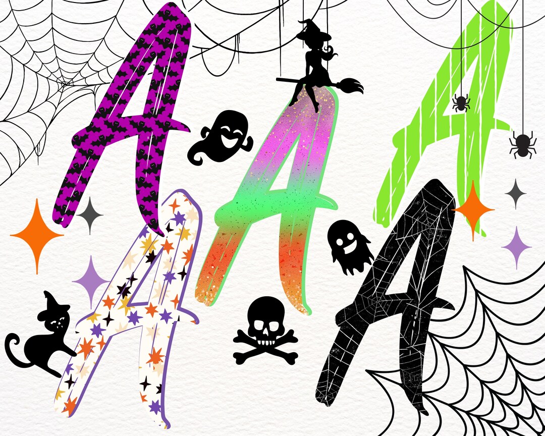 Halloween Doodle Lettres Png Clipart Bundle, Spooky Alphabet, Halloween ...