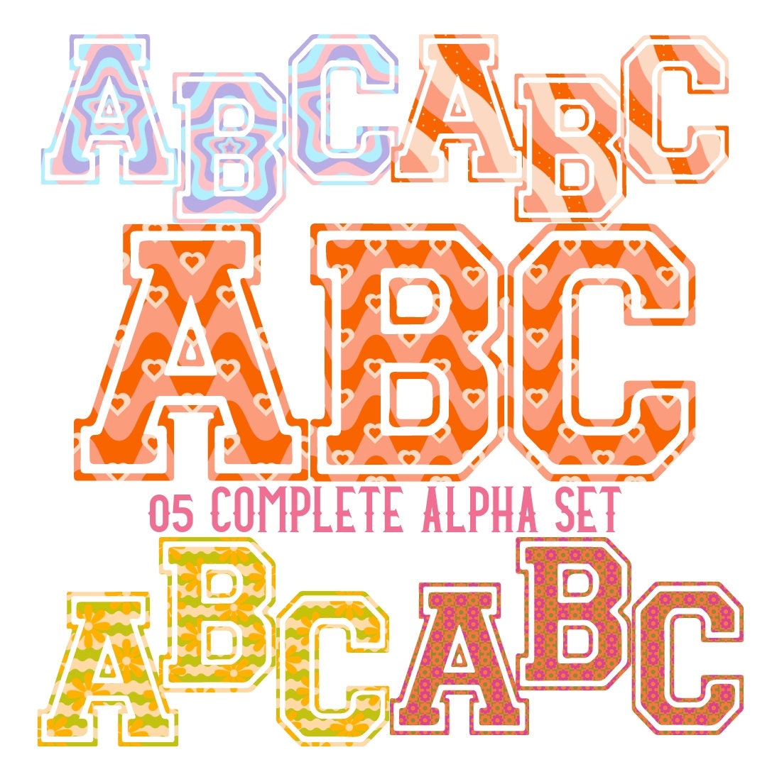 Retro Groovy Doodle Letters Png Bundle,cute Colorful Varsity Alphabet ...