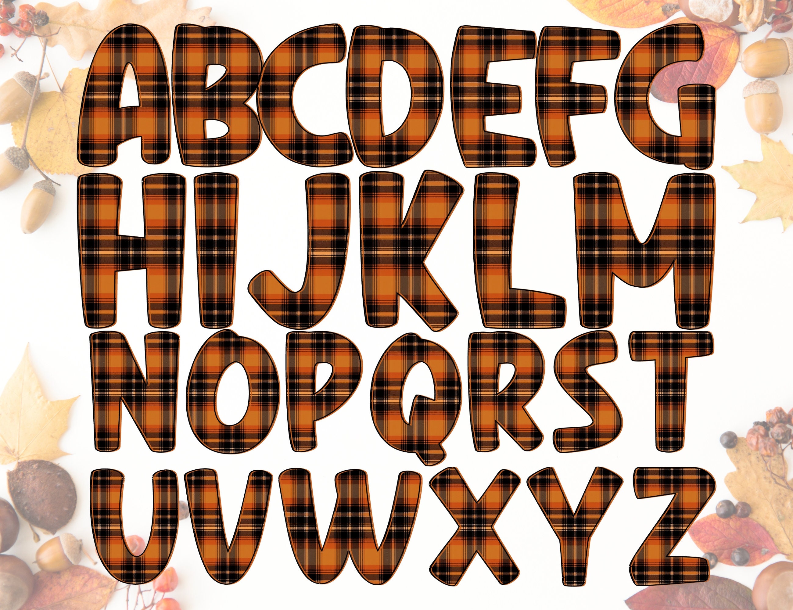 Plaid Doodle Letters Alphabet PNG Bundle,thanksgiving Sublimation Alpha ...