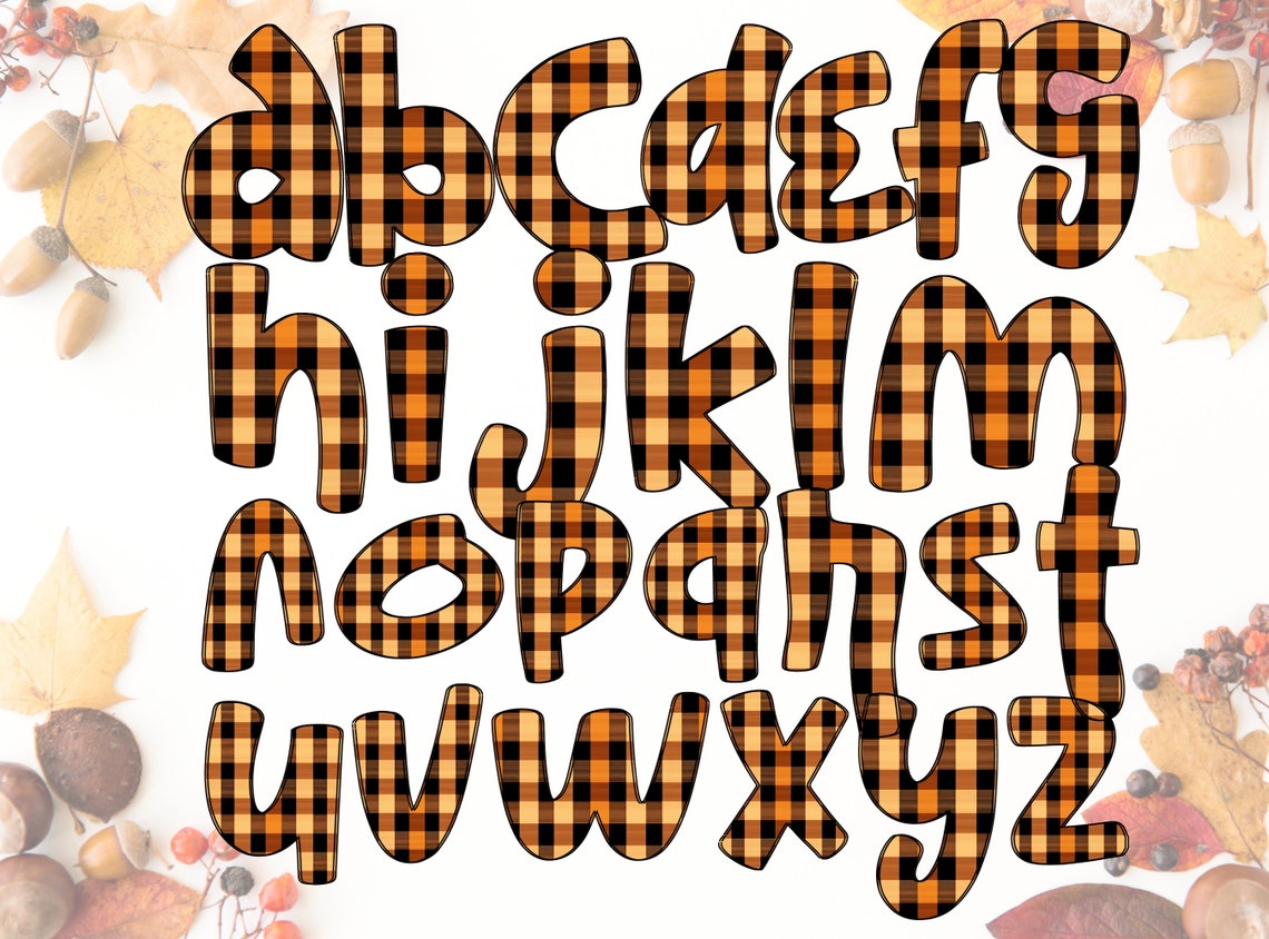 Plaid Doodle Letters Alphabet PNG Bundlethanksgiving - Etsy