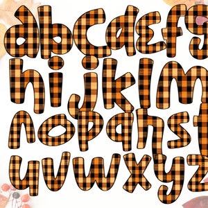 Plaid Doodle Letters Alphabet PNG Bundle,thanksgiving Sublimation Alpha ...