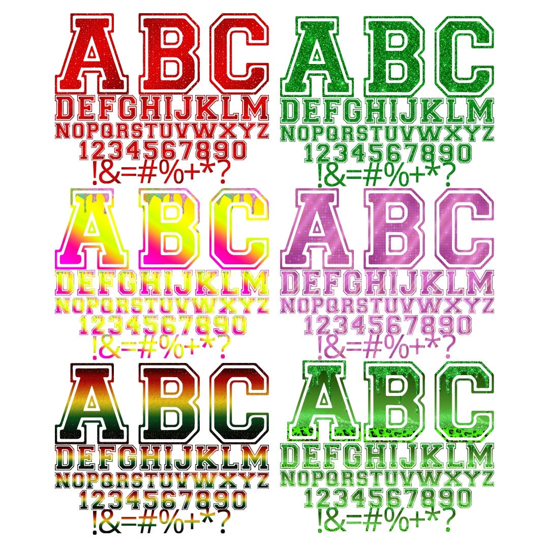 Glittery Varsity Letters PNG Pack,30 Full Alphabet Set Instant Download ...