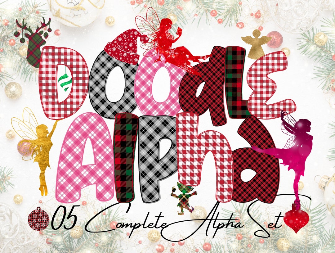 Christmas Doodle Letters Png Bundle Plaid Alphabet Clipart Bundle Gift ...