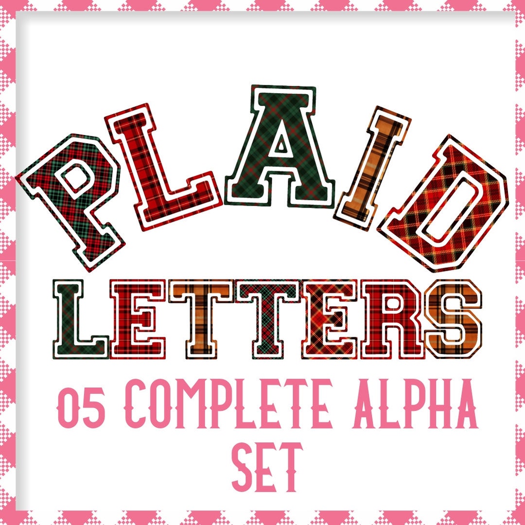 Plaid Varsity Letters & Numbers PNG Bundle,05 Complete Plaid Alpha Pack ...