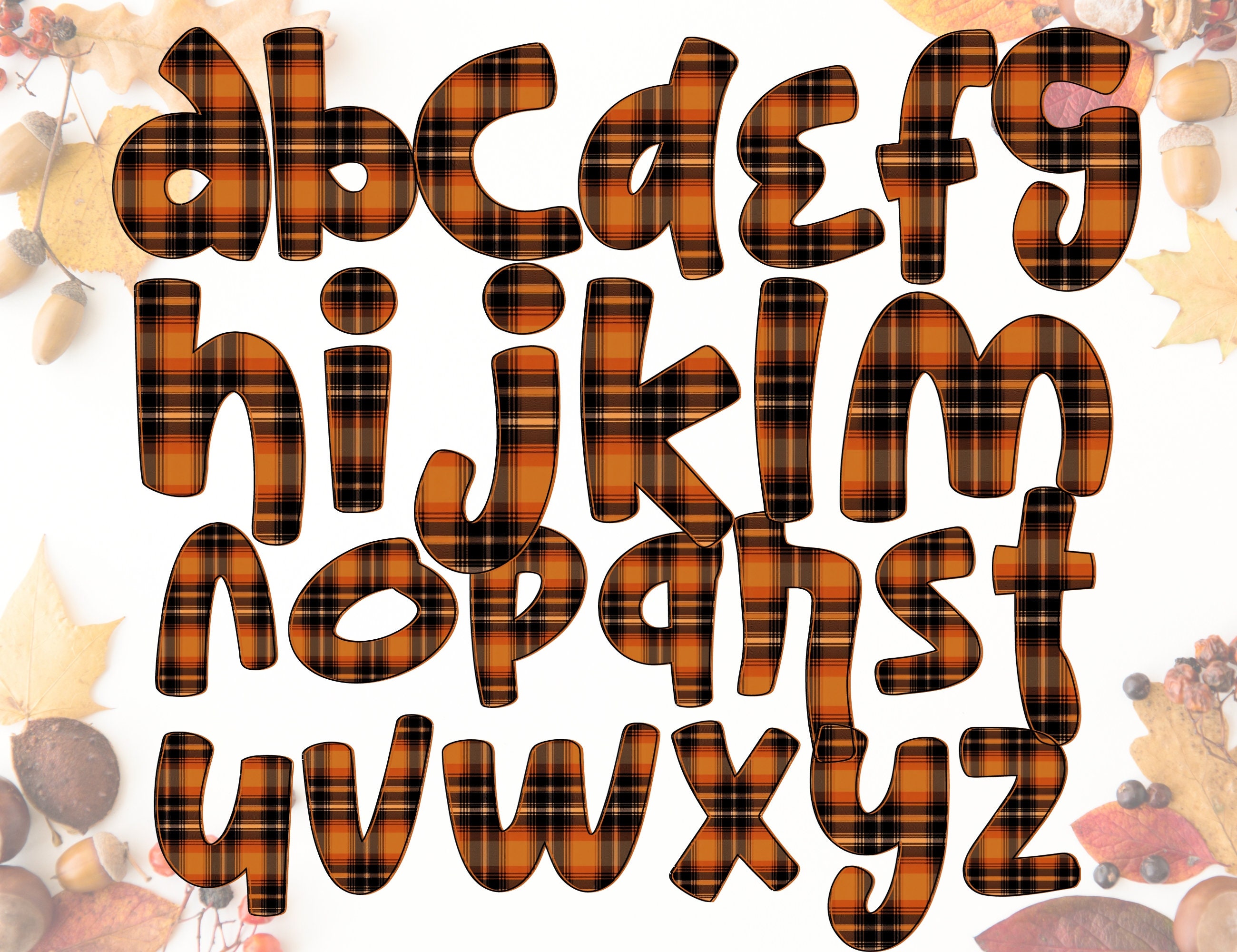 Plaid Doodle Letters Alphabet PNG Bundle,thanksgiving Sublimation Alpha ...