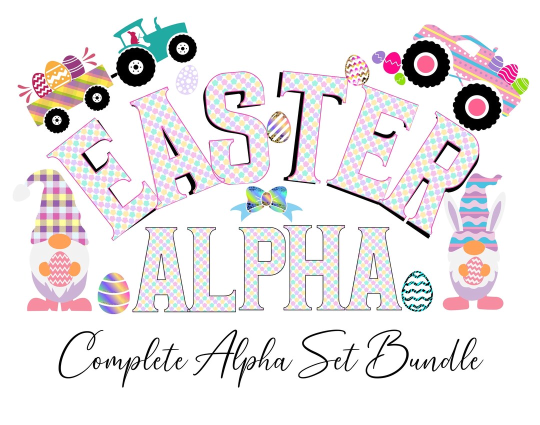 Cute Floral Easter Doodle LETTERS PNG Alpha, Easter Varsity Alpha Font Png Bundle,rainbow Color ...