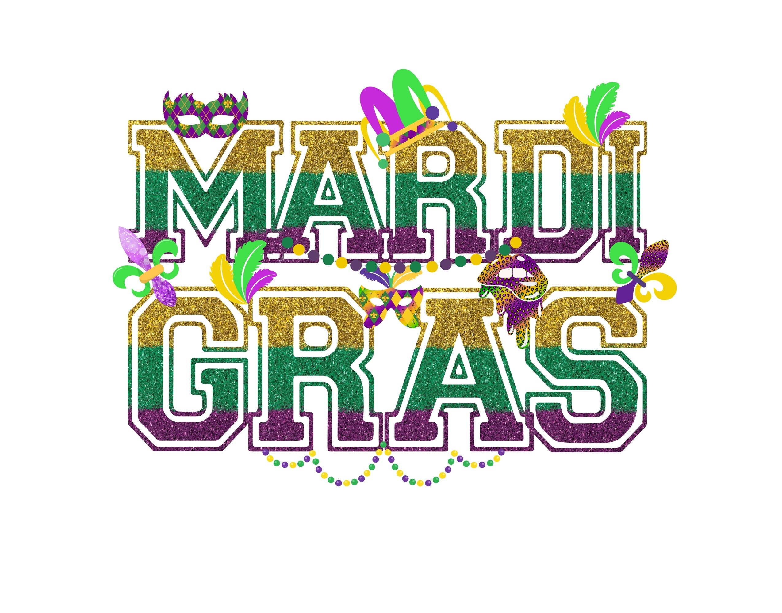 Sparkling Mardi Gras Glitter Doodle Letters PNG Bundle Sublimation ...