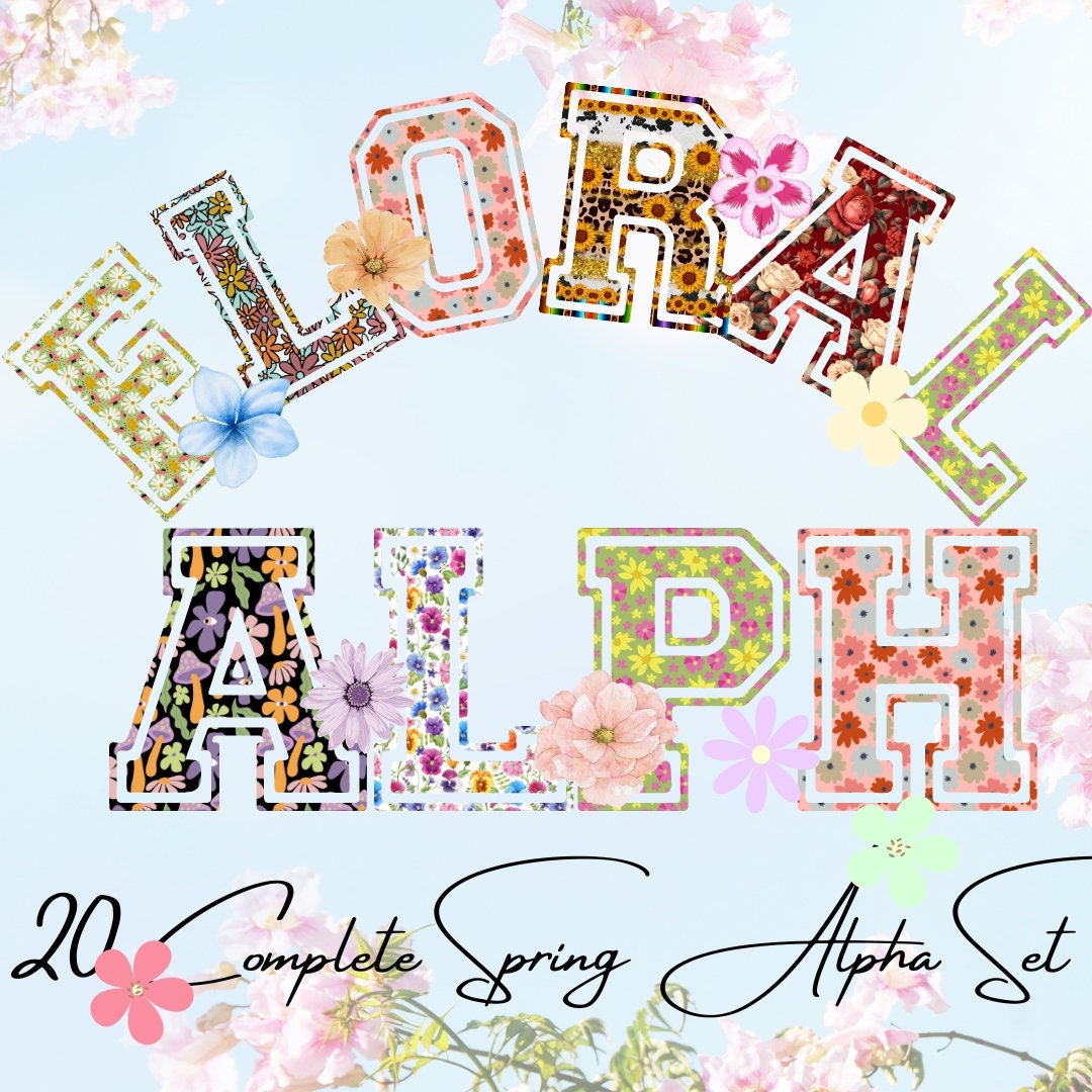 Spring Floral Alphabet PNG Bundle, Cute Flower Letters for Sublimation ...