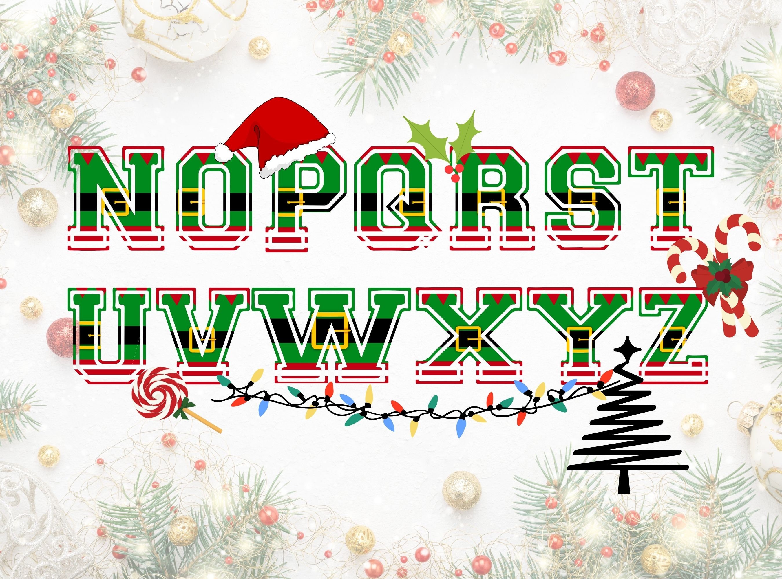 Christmas Doodle Letters Png Set Varsity Alphabet Clipart Bundle Gift ...