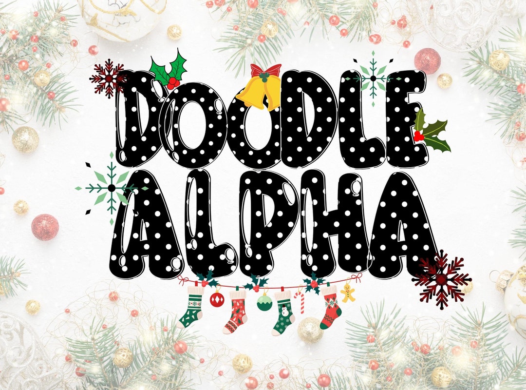 Christmas Doodle Letters Png Bundle Black & White Alphabet Clipart ...