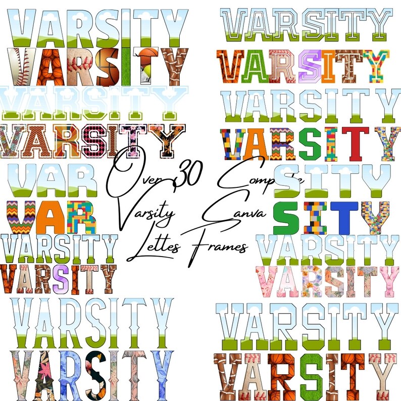 Varsity Frame Alphabet Canva Template, Drag & Drop Letters (digital ...