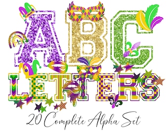 Gold Glitter Mardi Gras Doodle Letters PNG Bundle Sublimation, Varsity ...