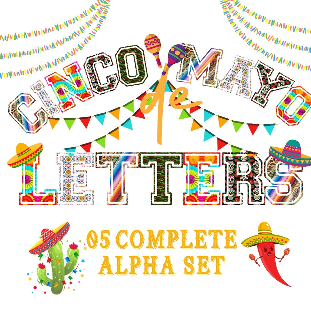 Fiesta Doodle Alphabet Bundle, Mexican PNG Letters & Numbers, Cinco De ...