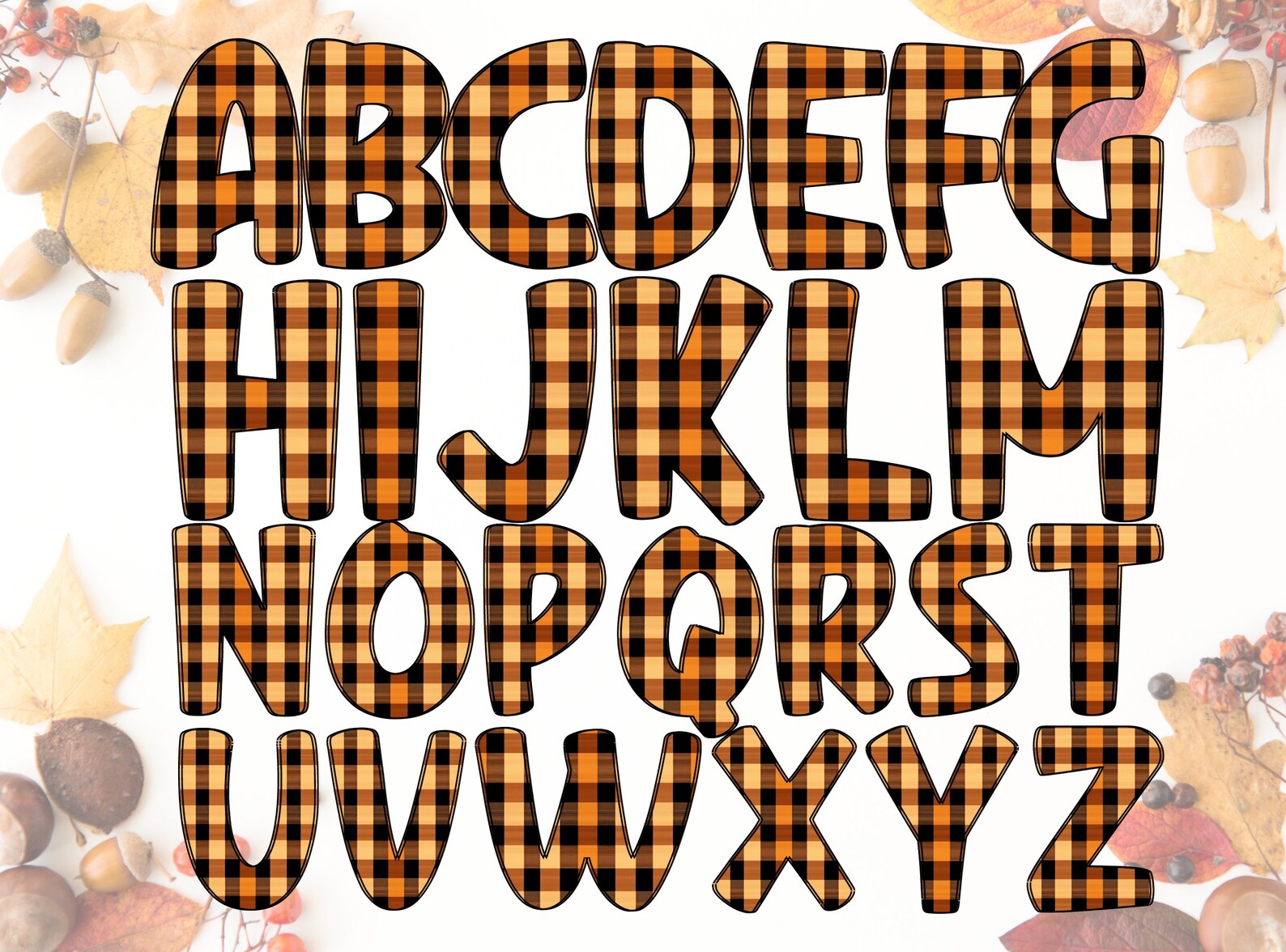 Plaid Doodle Letters Alphabet PNG Bundlethanksgiving - Etsy