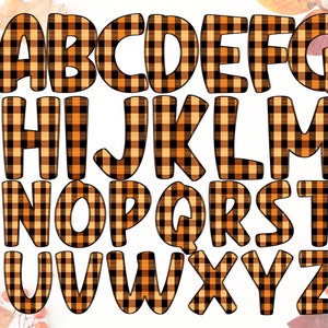 Plaid Doodle Letters Alphabet PNG Bundle,thanksgiving Sublimation Alpha ...