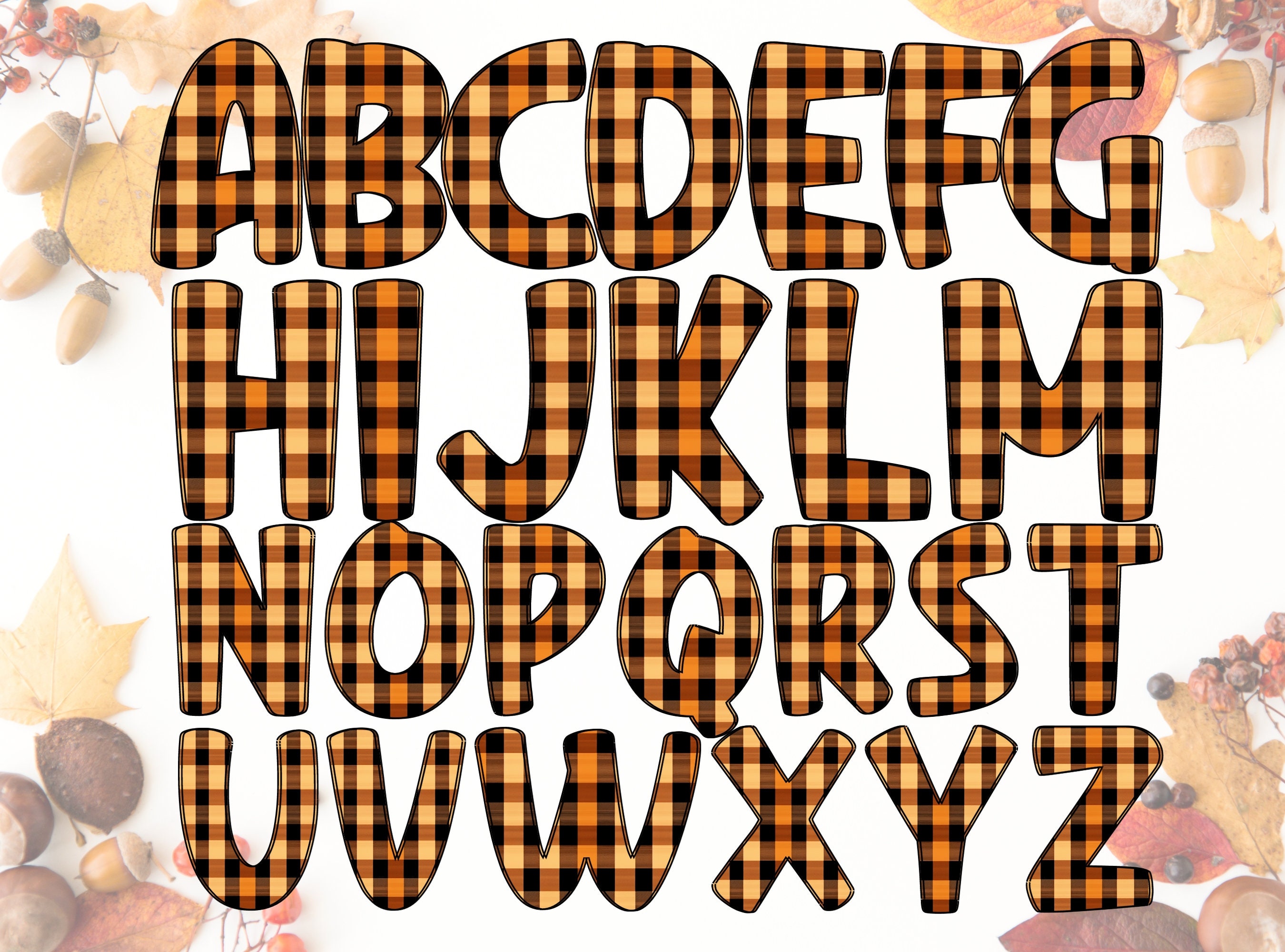 Plaid Doodle Letters Alphabet PNG Bundle,thanksgiving Sublimation Alpha ...