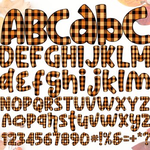 Plaid Doodle Letters Alphabet PNG Bundle,thanksgiving Sublimation Alpha ...