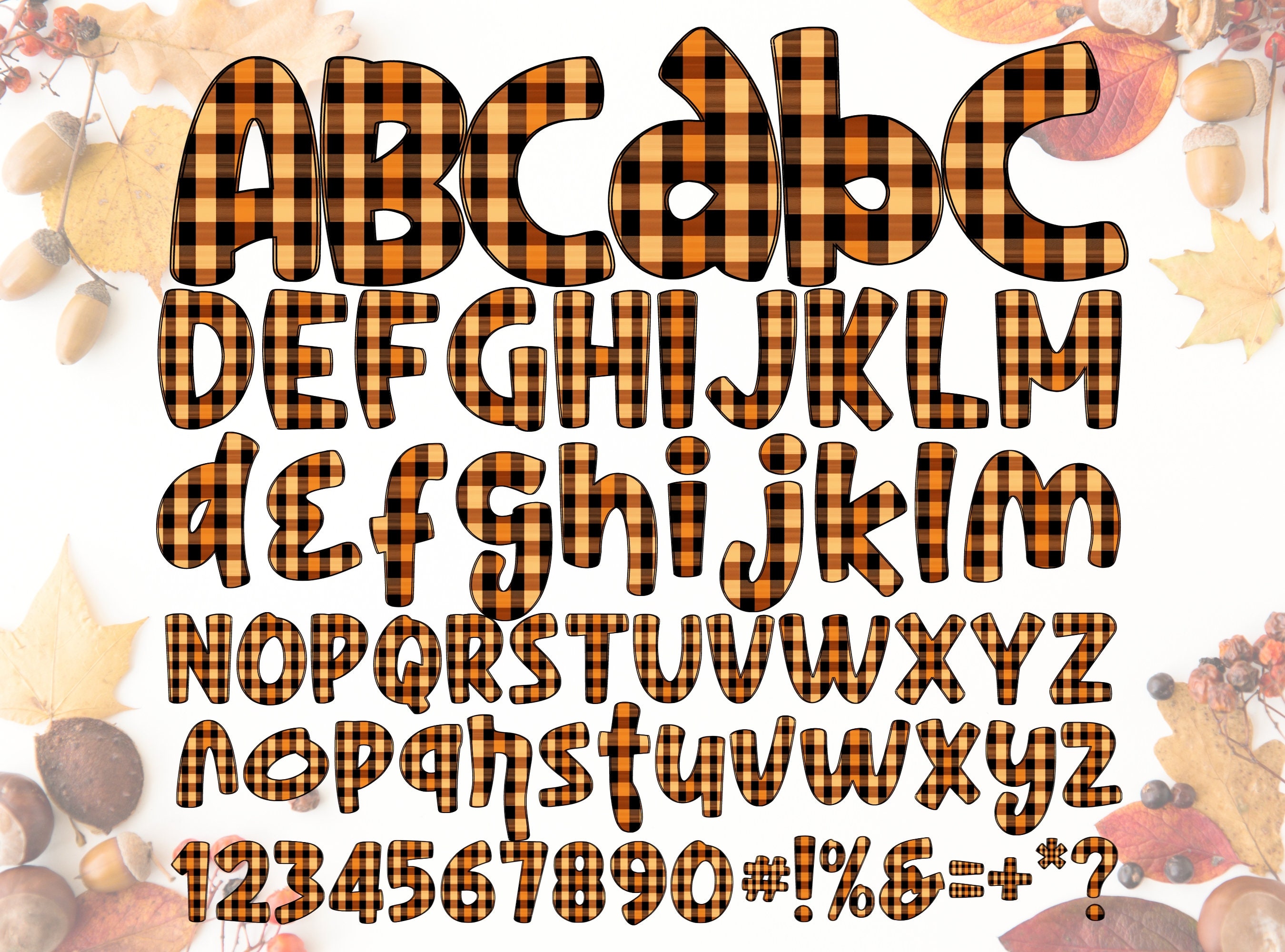 Plaid Doodle Letters Alphabet PNG Bundle,thanksgiving Sublimation Alpha ...