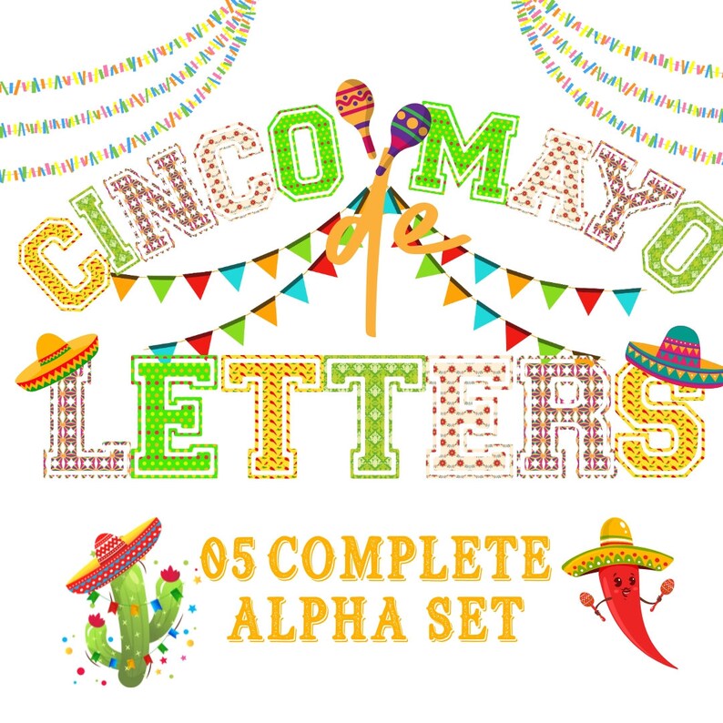 Cinco De Mayo PNG Alphabet: Fiesta Varsity Letters (digital Download ...