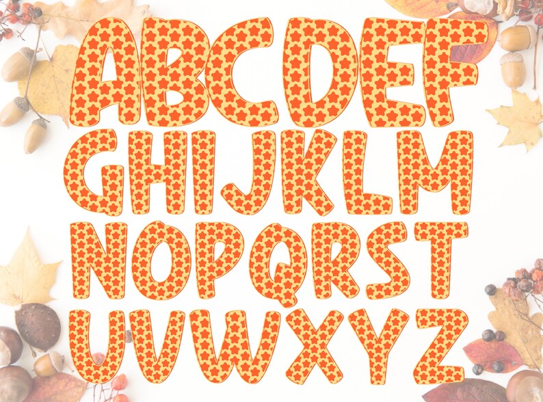 Doodle Letters Alphabet PNG Bundle,thanksgiving Sublimation Alpha Set ...