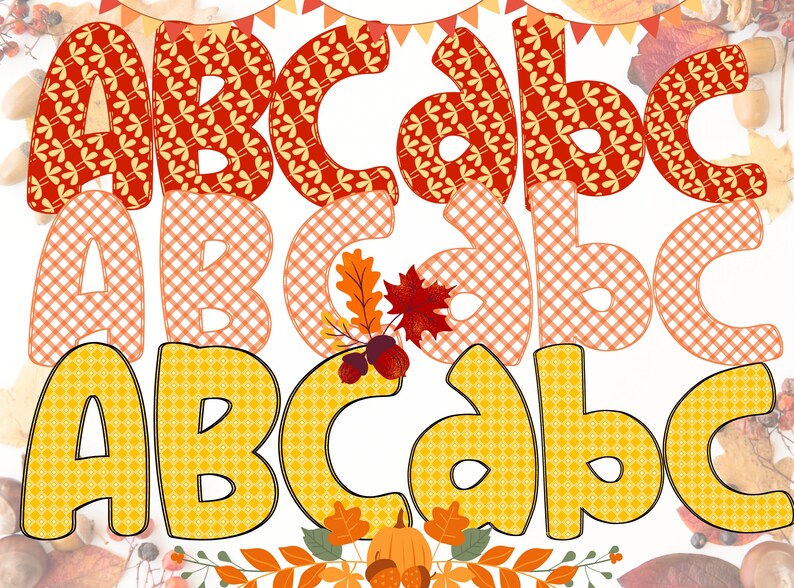 Plaid Doodle Letters Alphabet PNG Bundle,thanksgiving Sublimation Alpha ...