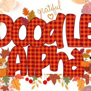 Plaid Doodle Letters Alphabet PNG Bundle,thanksgiving Sublimation Alpha ...