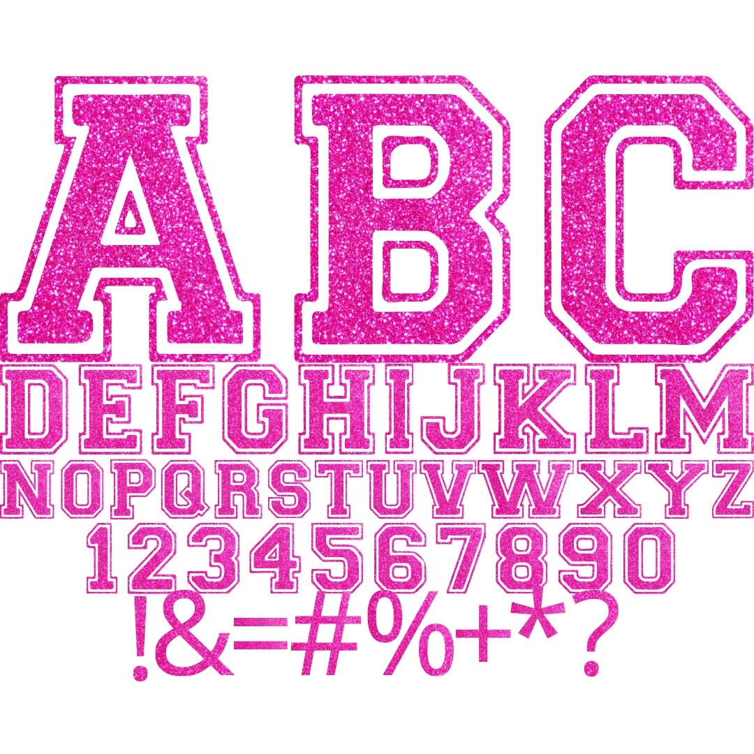 Shimmering Glitters Varsity Letters PNG Bundle ,05 Complete Alpha Set ...