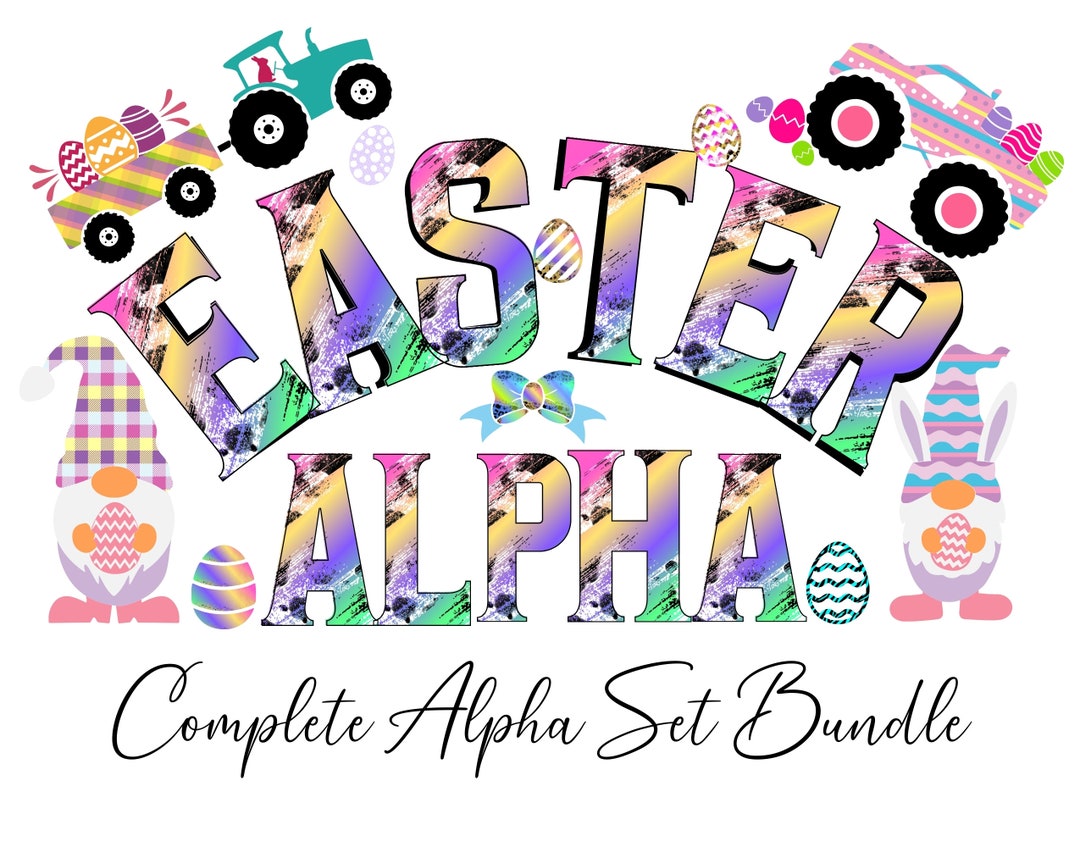 Cute Easter Rainbow Doodle LETTERS PNG Alpha, Easter Varsity Alpha Font Png Bundle, Easter ...