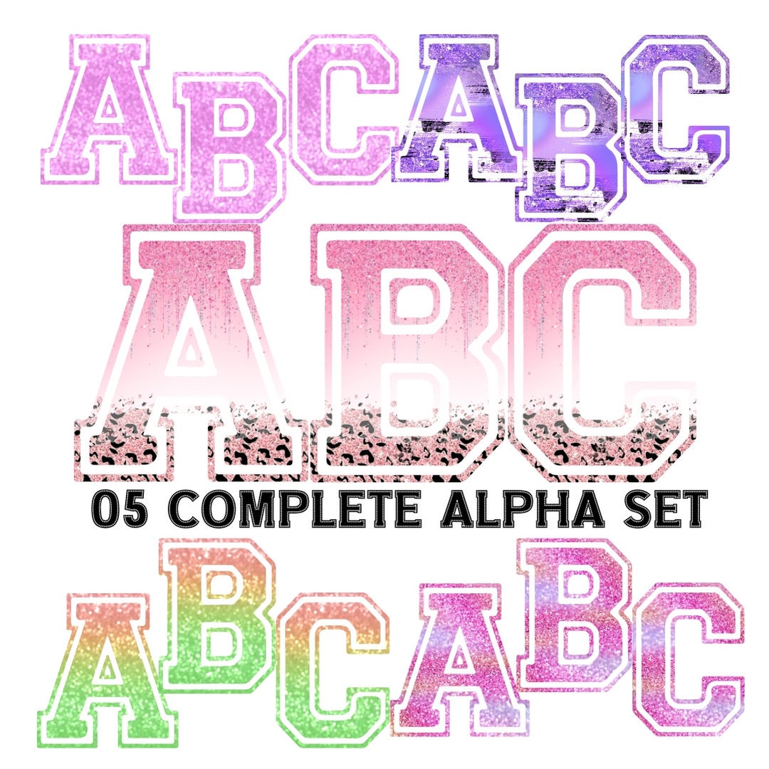 Cute Glitter Png Letters Bundle,05 Complete Varsity Alpha Set Bundle ...