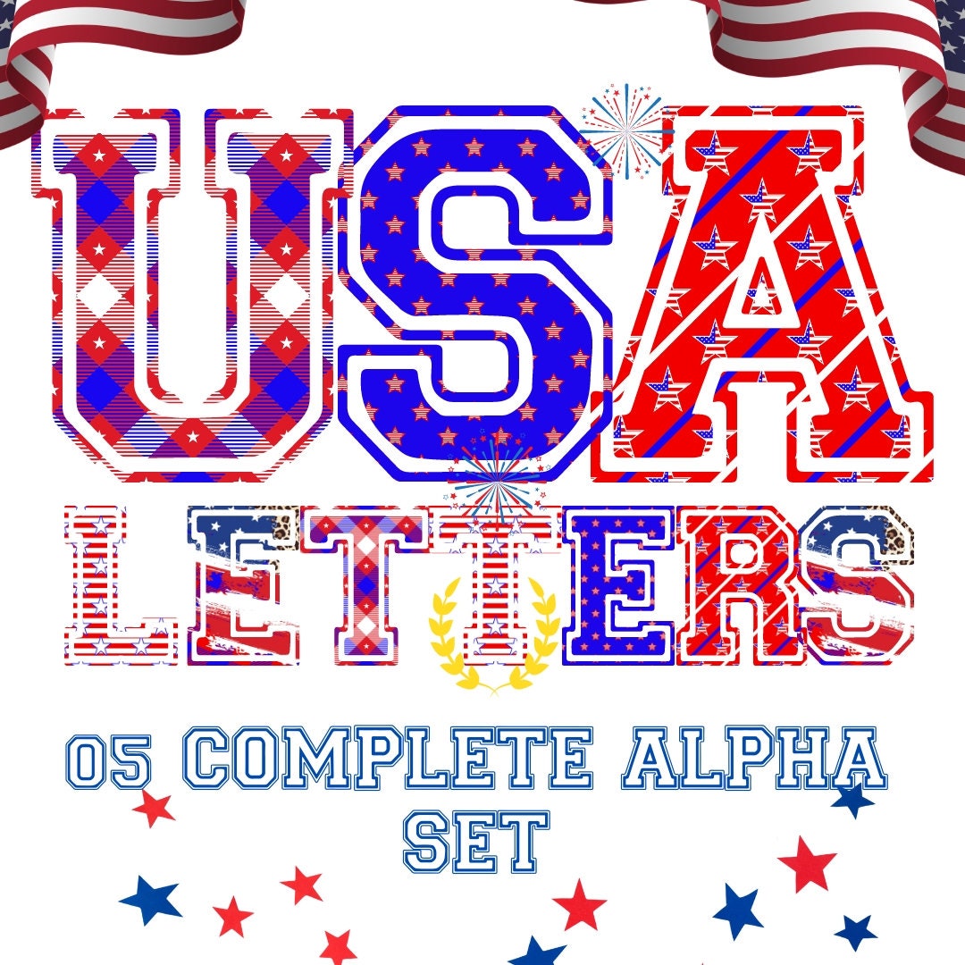 Usa Flag Alphabet Png Set Bundle,varsity Patriotic Letters Sublimation ...