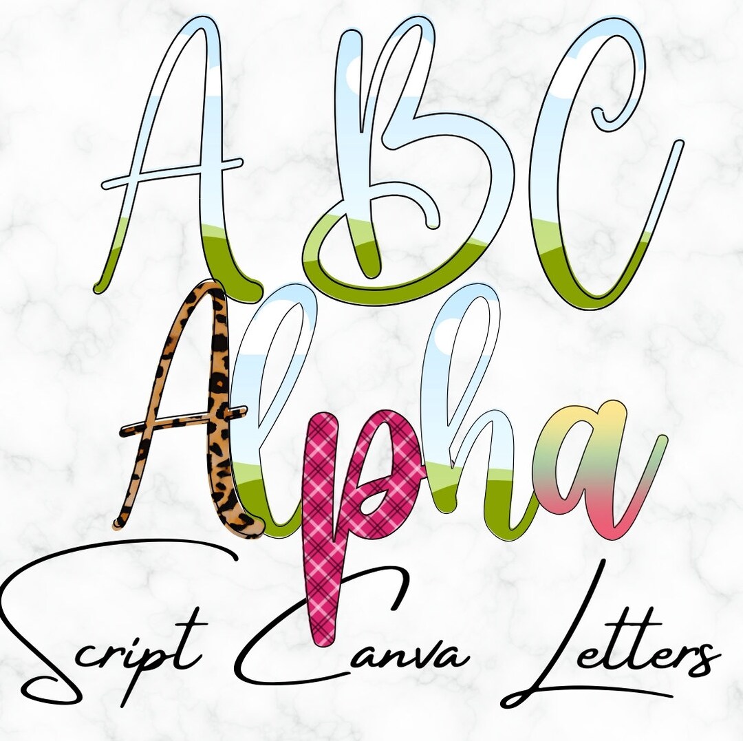Modelo de quadro de letras Canva de fonte de script, letras Canva Alpha ...