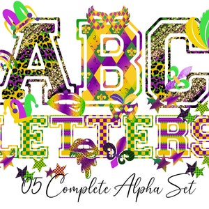 Gold Glitter Mardi Gras Doodle Letters PNG Bundle Sublimation, Varsity ...