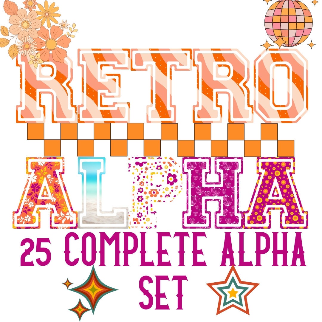 Retro Groovy Doodle Letters Png Bundle,cute Colorful Varsity Alphabet ...