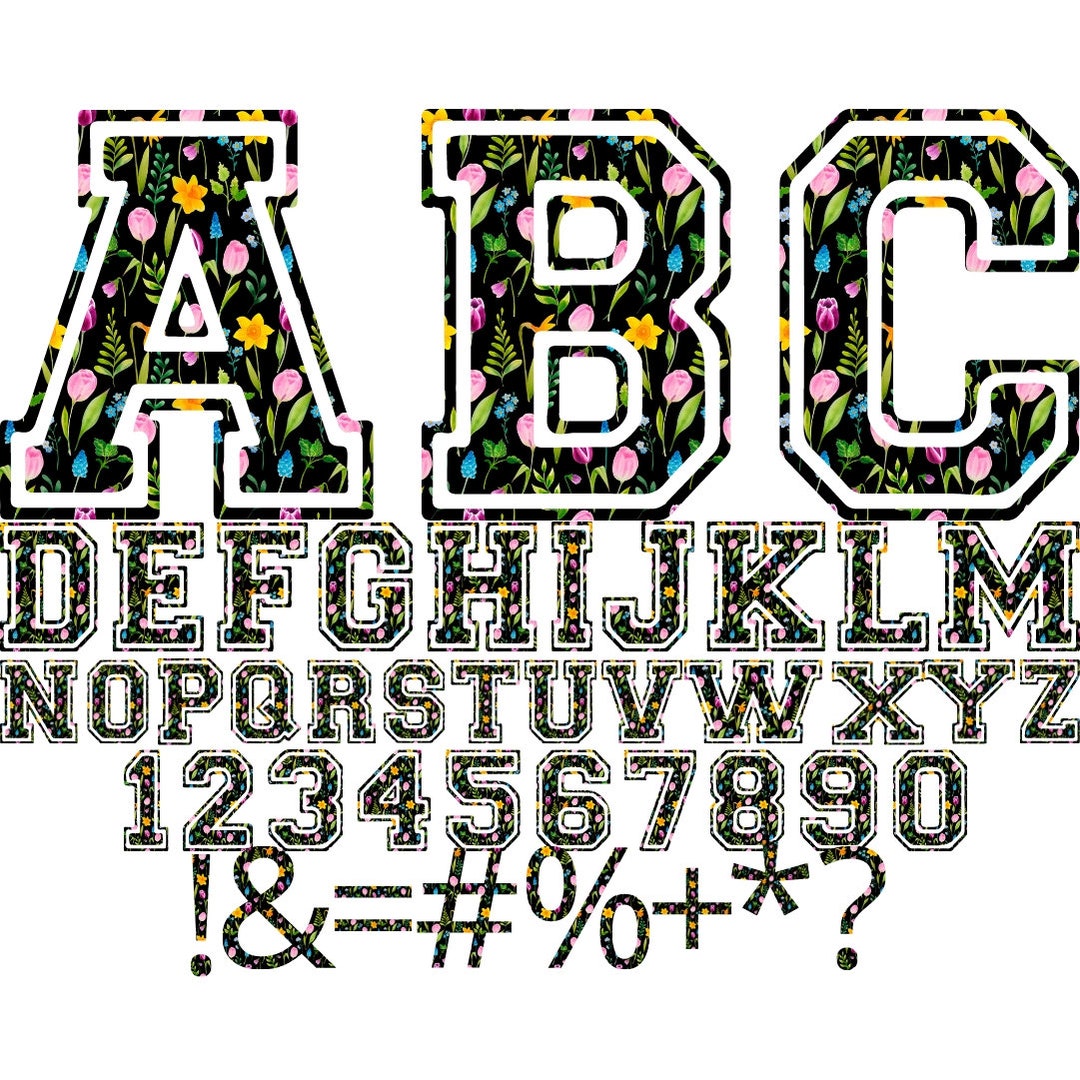Floral Varsity Letters PNG, Spring Alphabet Bundle (digital Download ...