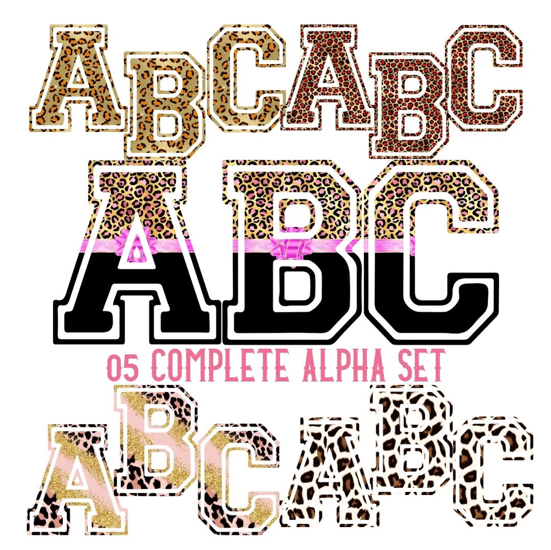 Leopard Varsity Letters Png Bundle,05 Complete Doodle Leopard Alpha ...