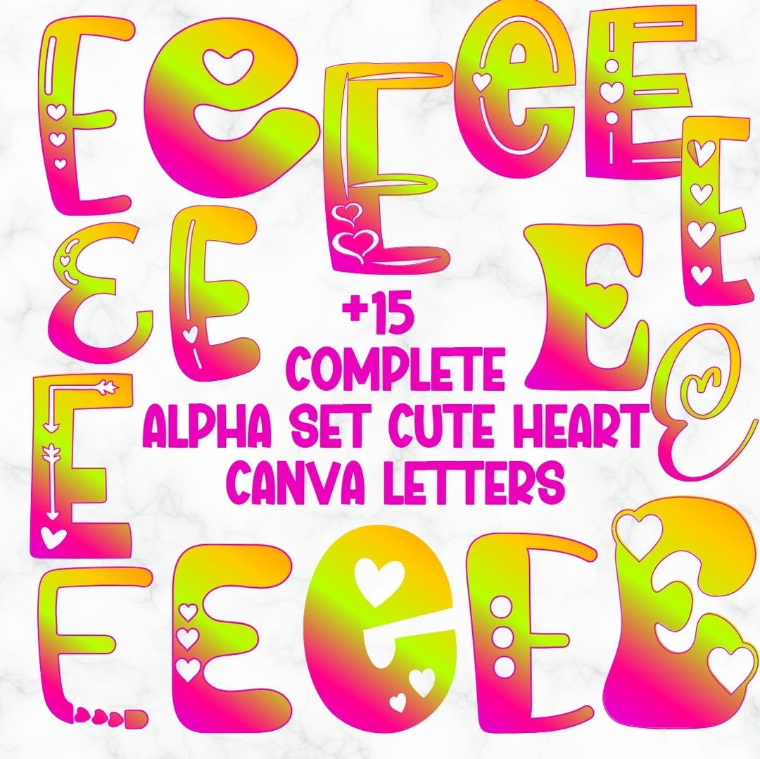 Custom Canva Letters Frames Bundle,15 Complete Cute Heart Canva ...