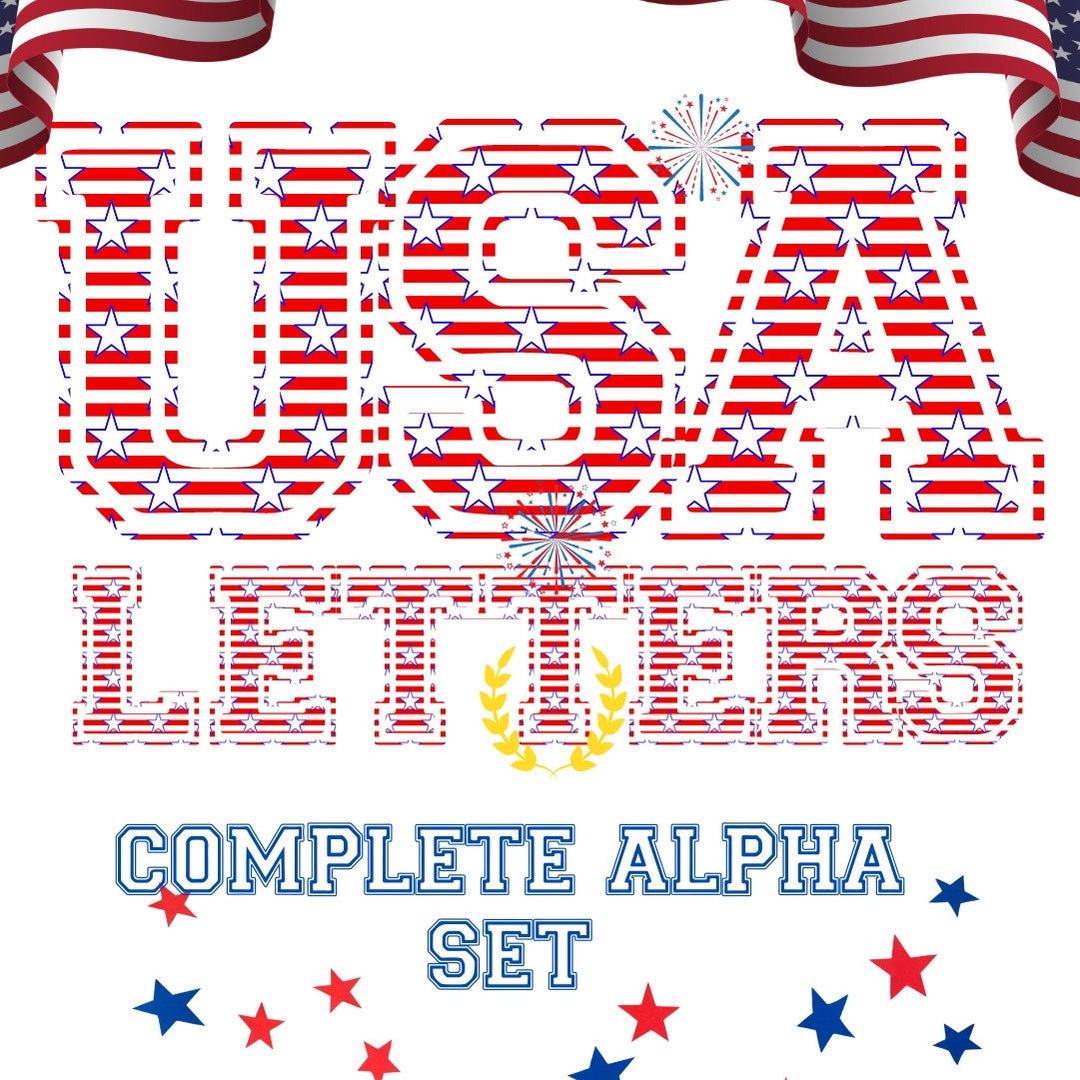 Patriotic Varsity Font Alphabet PNG Bundle for 4th of July ...