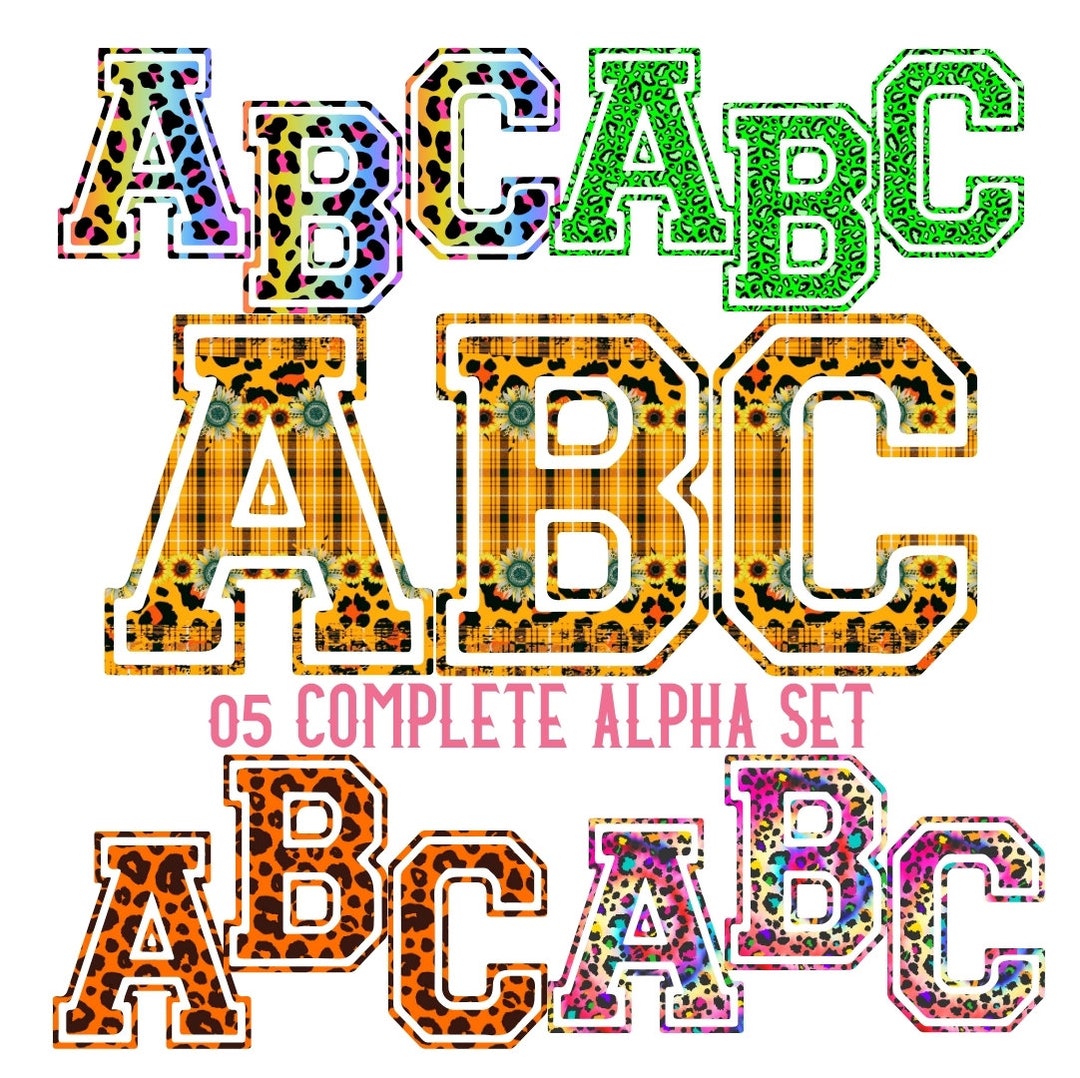 05 Complete Doodle Leopard Alpha Pack Bundle,leopard Varsity Letters ...