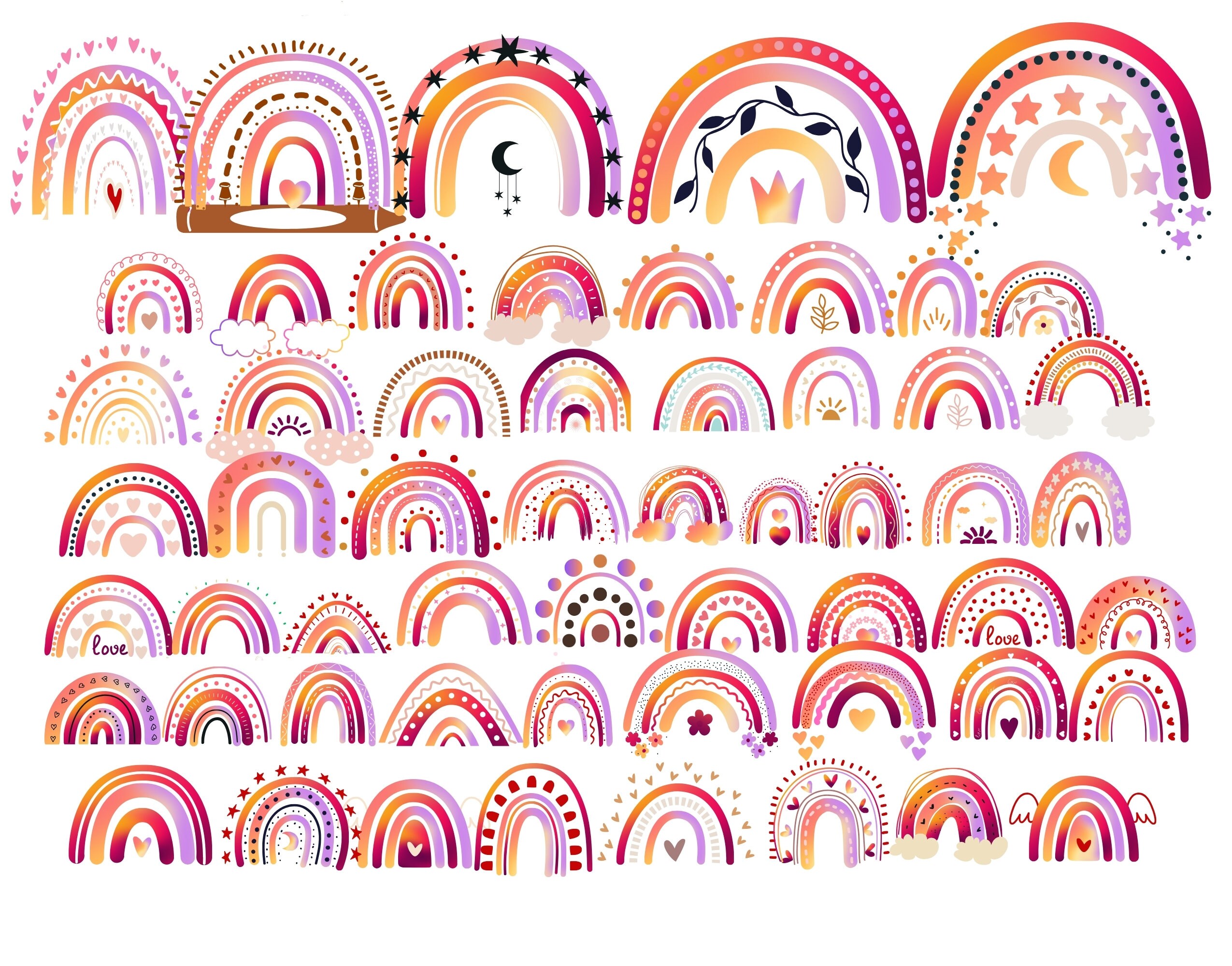 Rainbow Canva Template Bundle, 50 Different Hand Drawn RAINBOW Canva ...