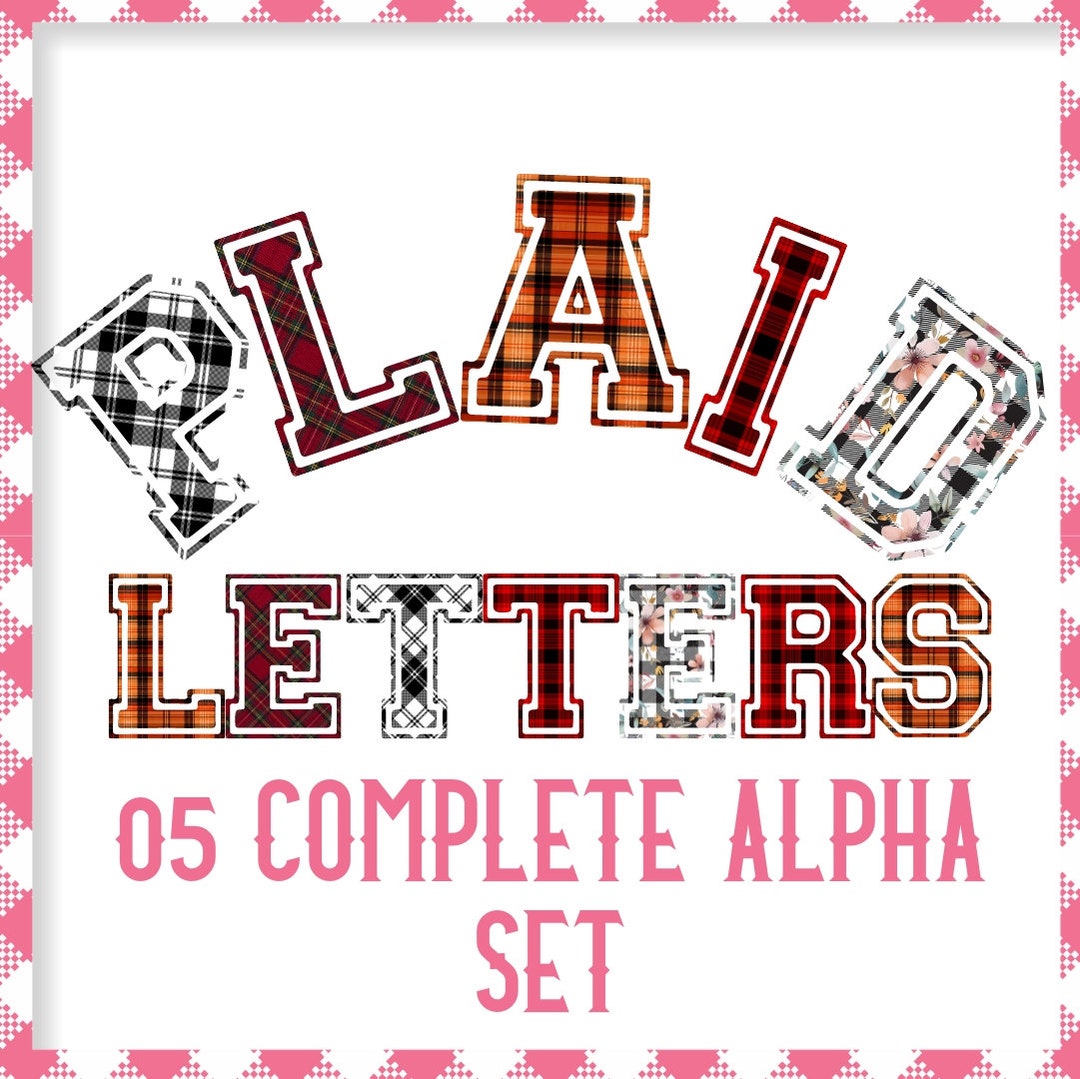 05 Complete Cute Plaid Alpha Pack Bundle,floral Plaid Varsity Alphabet ...