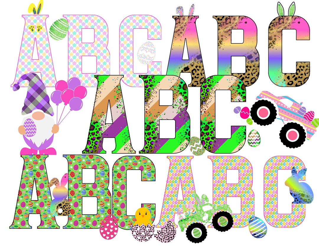 Easter Doodle Letters Bundle Png,leopard Varsity Easter Alphabet ...