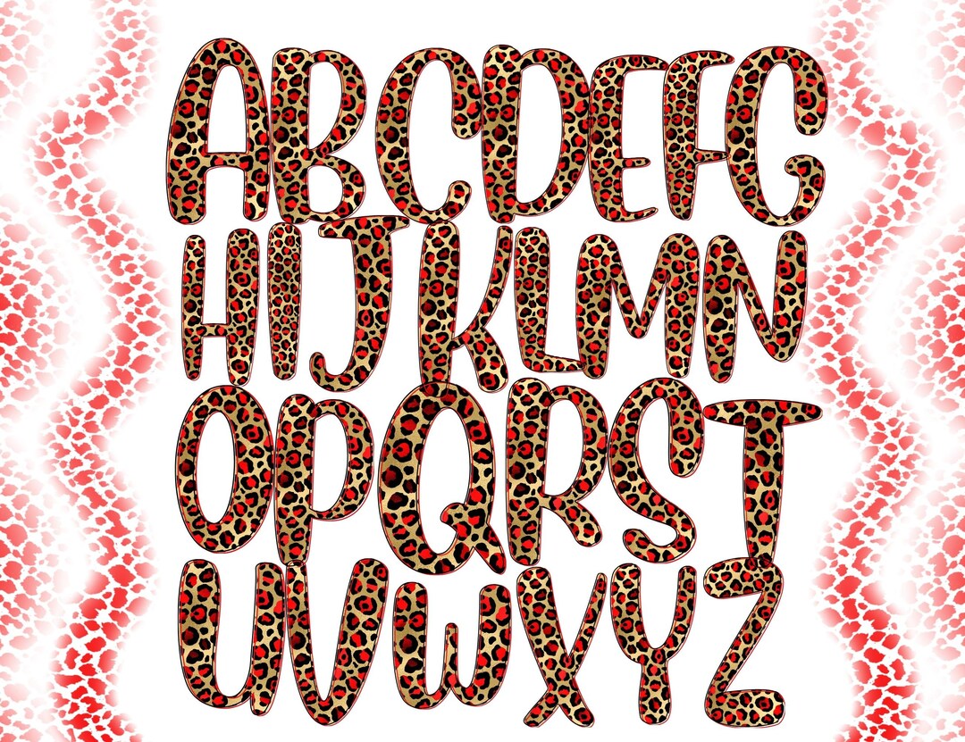 Leopard Doodle Letters Alphabet With Clip Art PNG Bundle,leopard Print ...
