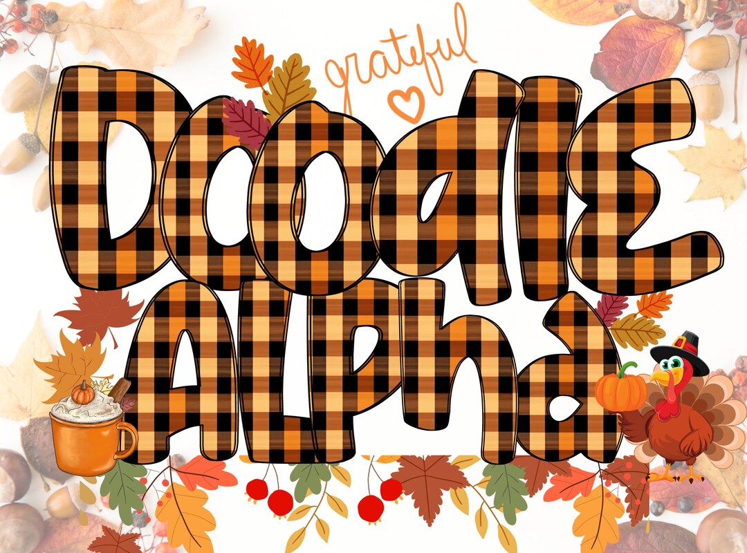 Plaid Doodle Letters Alphabet PNG Bundle,thanksgiving Sublimation Alpha ...