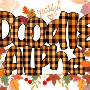 Plaid Doodle Letters Alphabet PNG Bundle,thanksgiving Sublimation Alpha ...