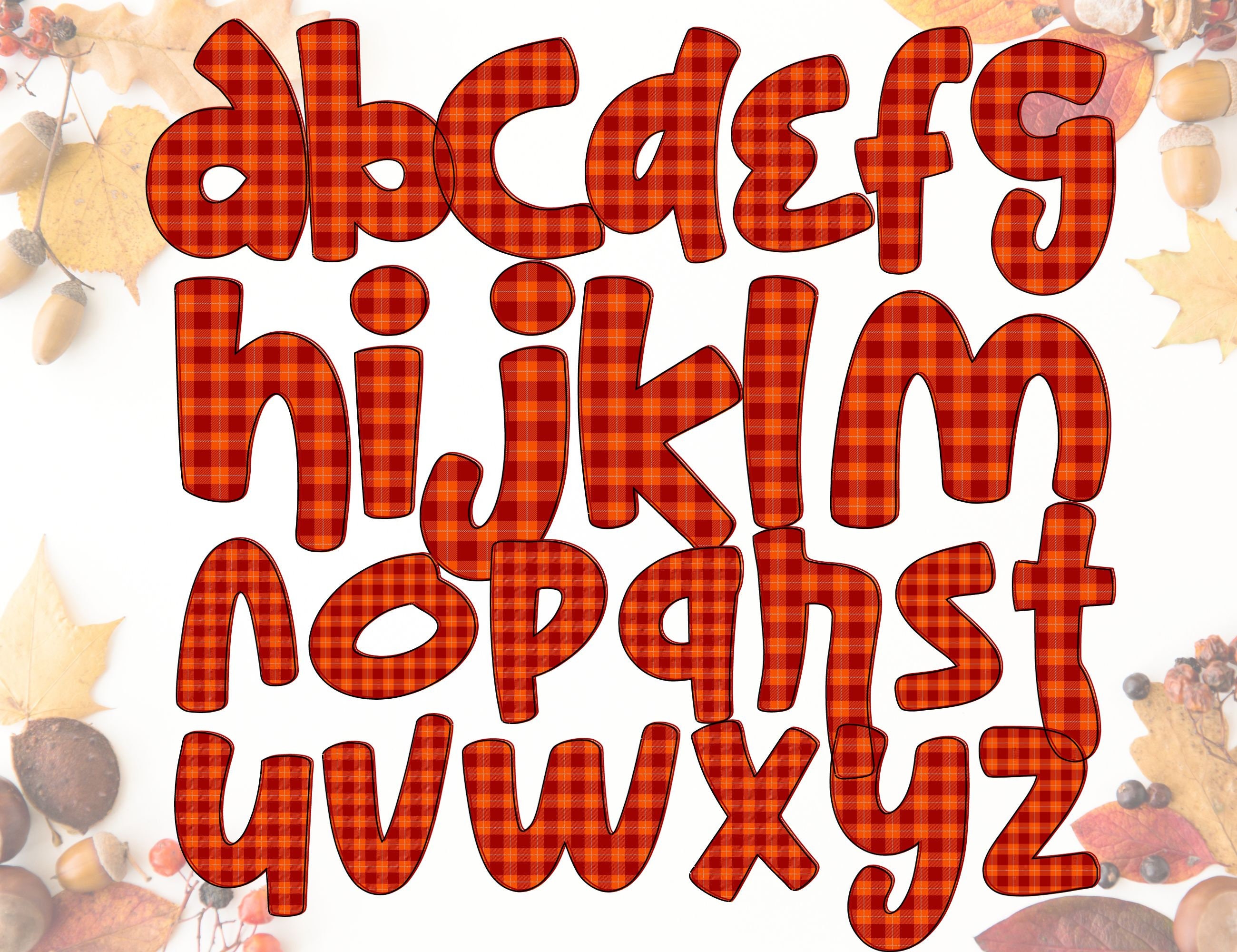 Plaid Doodle Letters Alphabet PNG Bundle,thanksgiving Sublimation Alpha ...